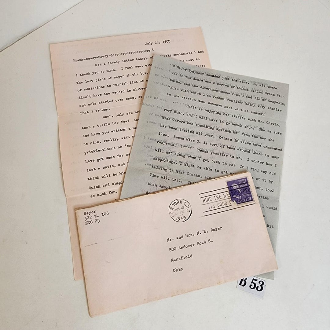 1950s Typed Letter Pink Stationery and Envelope Blue Letter Page ...