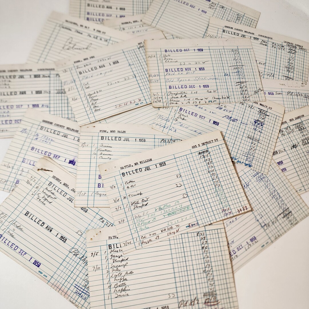 6 1950s Billing Record Cards Handwritten Ledger Cards Date Stamped ...