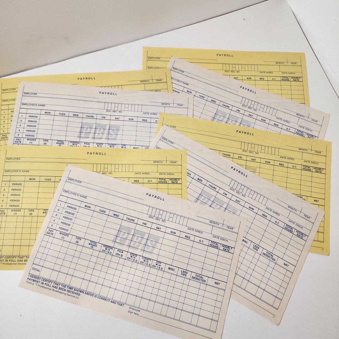 8 Blank Payroll Forms White and Yellow Papers Business Forms Pages ...