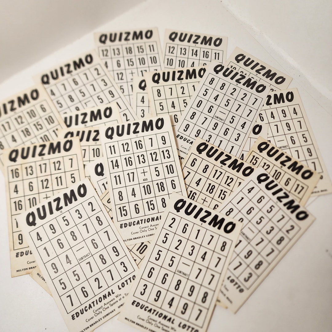 7 Quizmo Game Cards 1960's Bingo Number Boards Math Game Cards Black ...