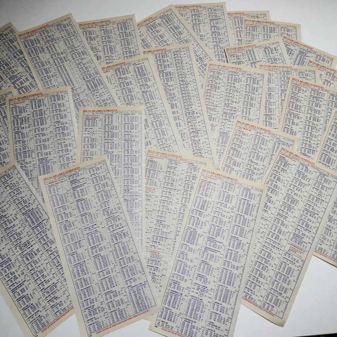 25 Delta Airline Time Table Pages Airline Route Schedules 1980s Small ...