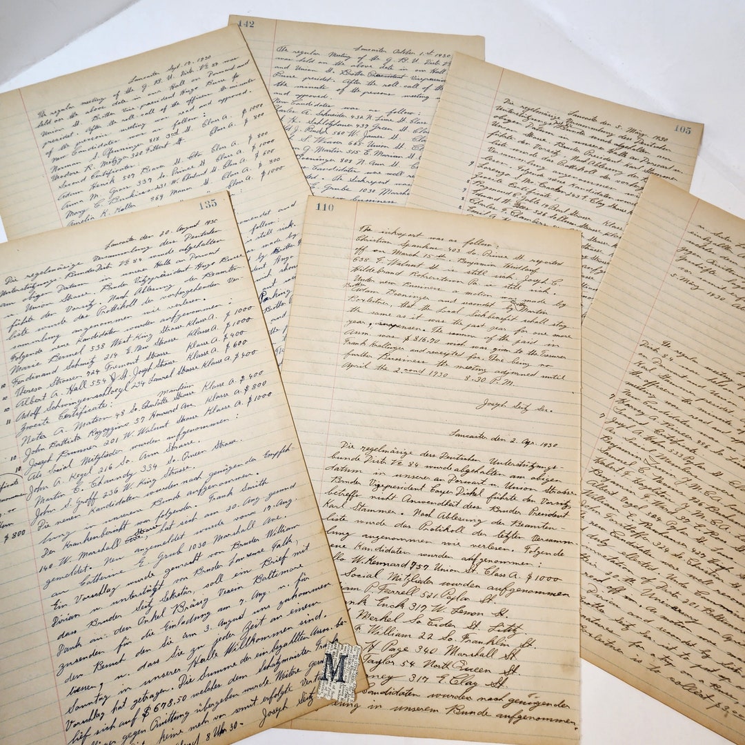 5 Handwritten Pages 1920s - 30s GBU Fraternal Society Meeting Records ...