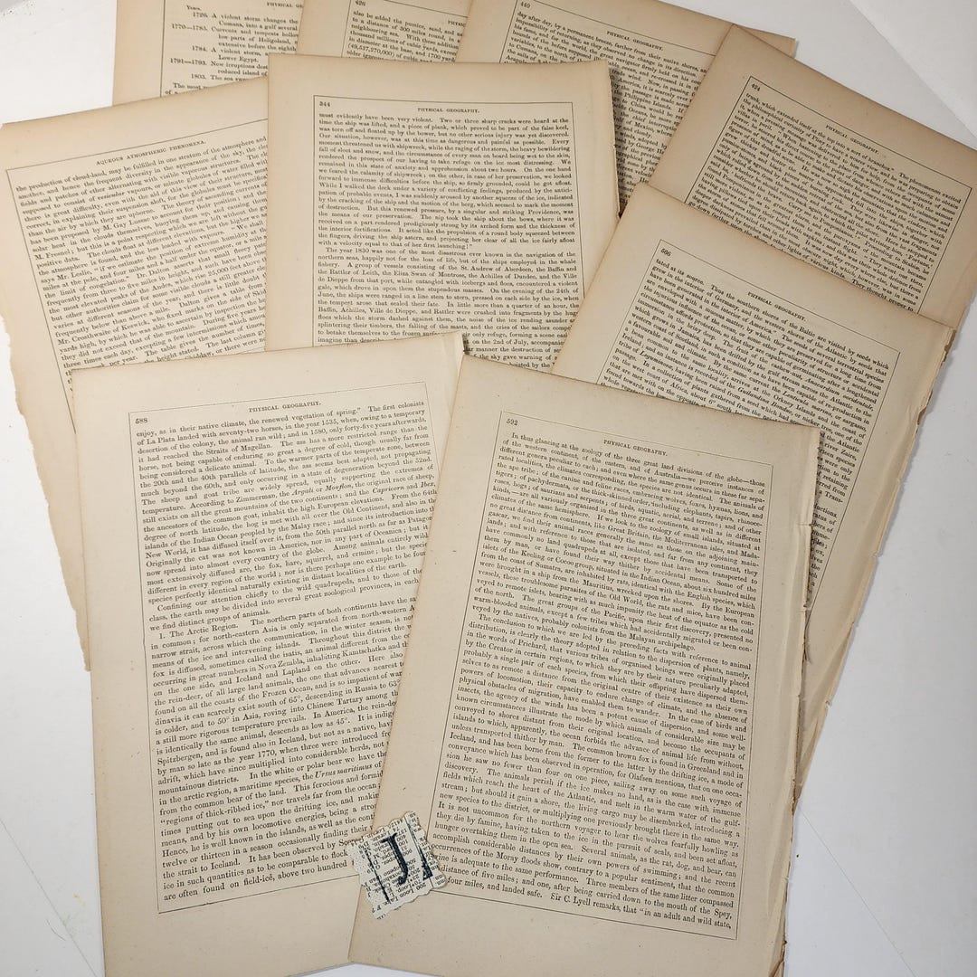 10 Antique Book Pages 1860 Light Sepia Tone Paper With Text Vintage ...