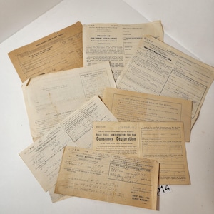 8) 1940s Ration Papers WWII Sugar Rations Mileage Coupon Form Gasoline ...