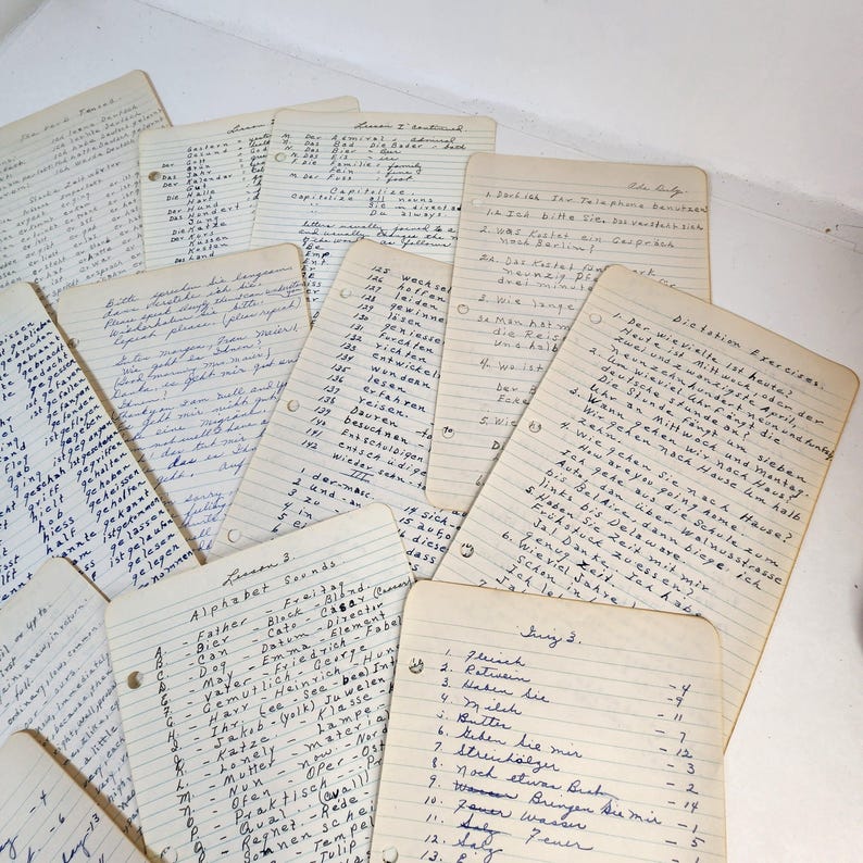 8 Handwritten Pages German Class Exercises School Notes 1950s Vintage ...