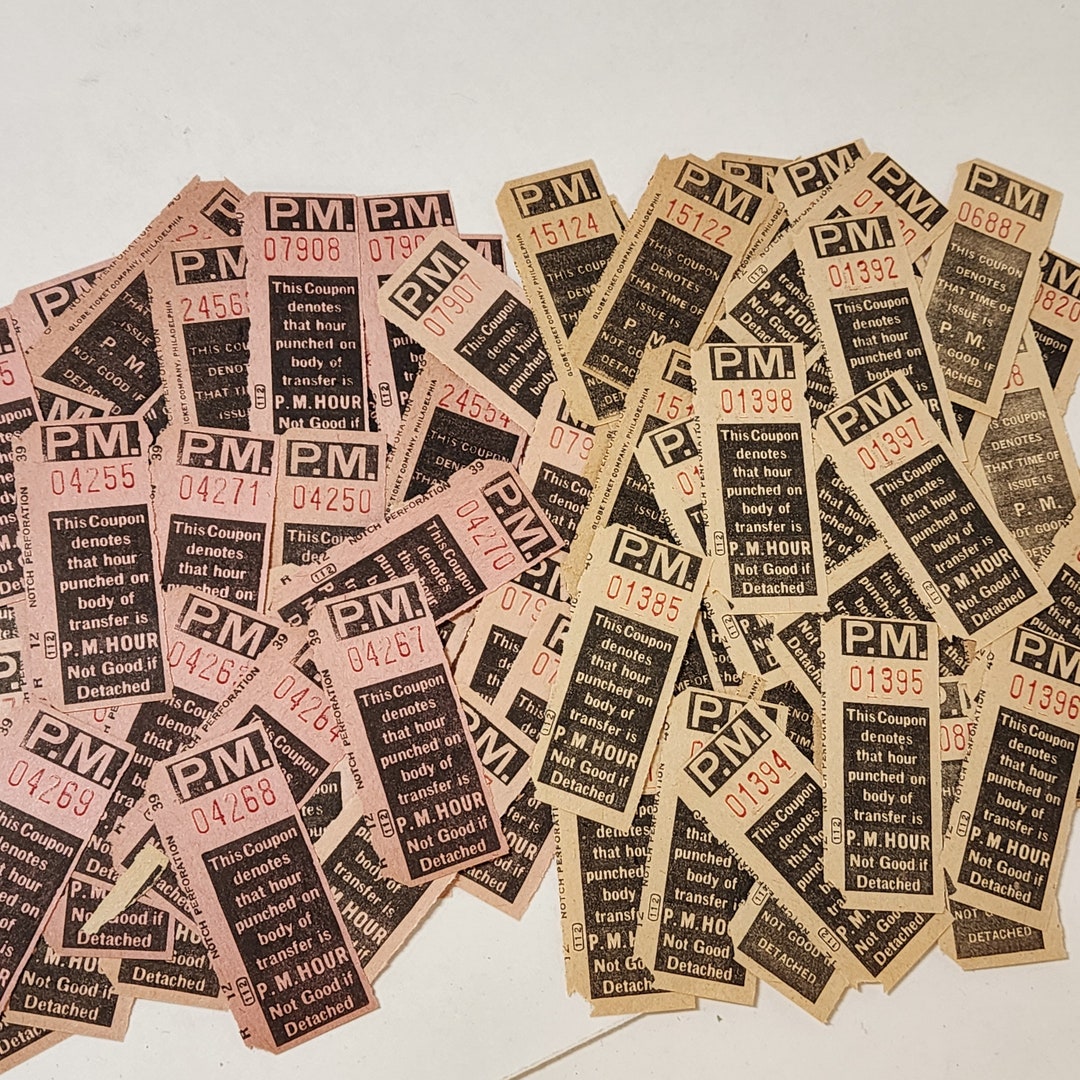 50) 1940's Bus Ticket Stubs Transfer Pass PM Ticket Stub Sepia Tone ...