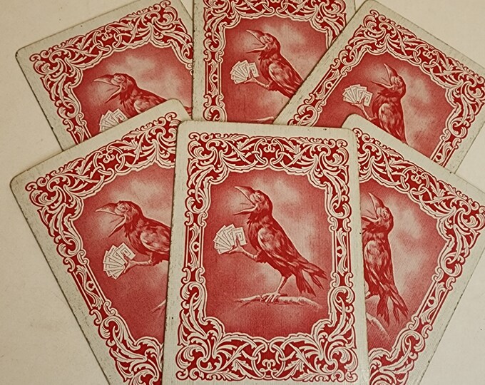 6 Vintage Red ROOK Bird Playing Cards Red Crow Lacey Frame Detailed ...