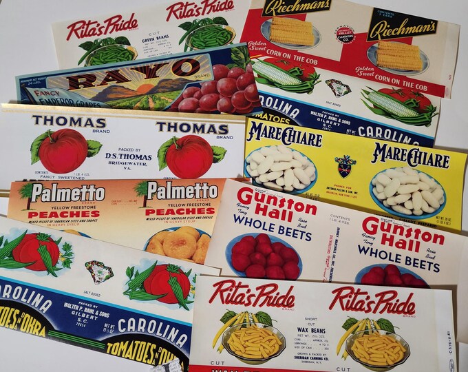 10 Vintage Can Labels Sample Pack Fruit Vegetables Tomato Beans Peaches ...