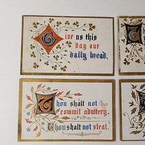 5 Victorian Cards Bible Verses Colorful Fancy Lettering Vintage Paper ...