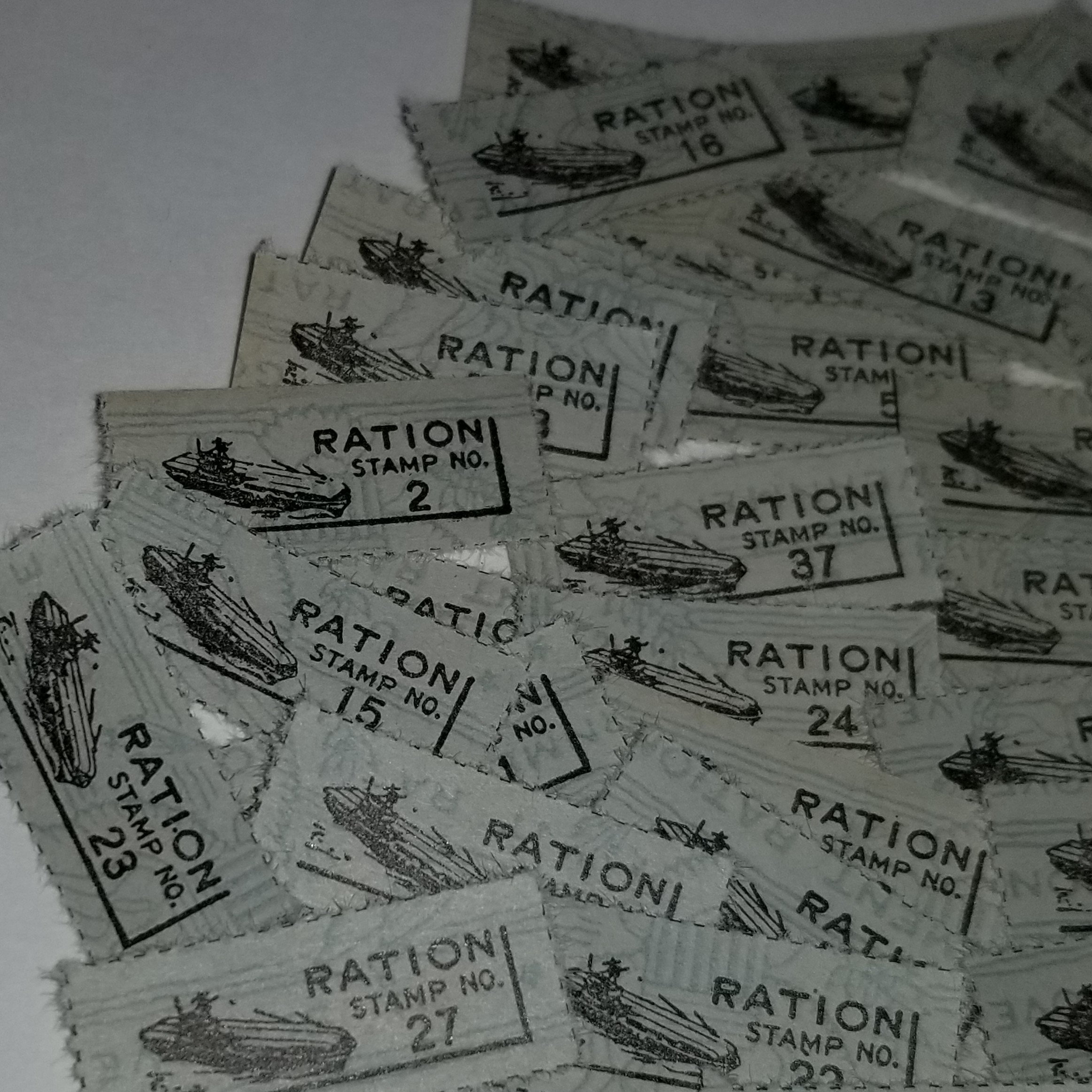 40 WWII Era Ration Stamps Coupons Airplane Tank Gun Carrier Design Blue ...