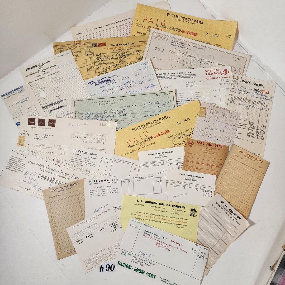 25 Piece 1960's Junk Journal Paper Pack Receipts Checks Vintage Paper ...