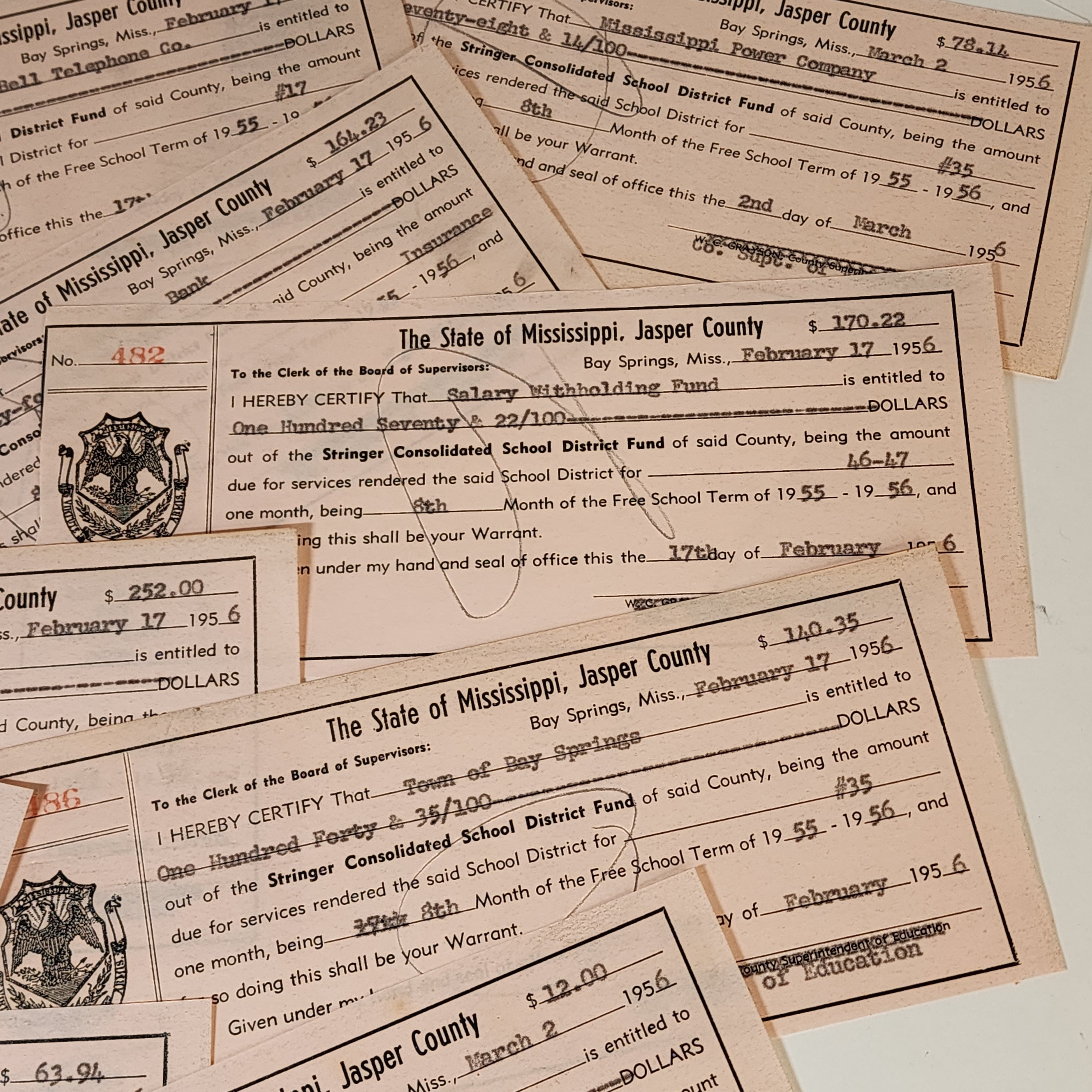 10 Pink Paycheck Receipts 1950s Paper Carbon Copy Certificate Jasper ...