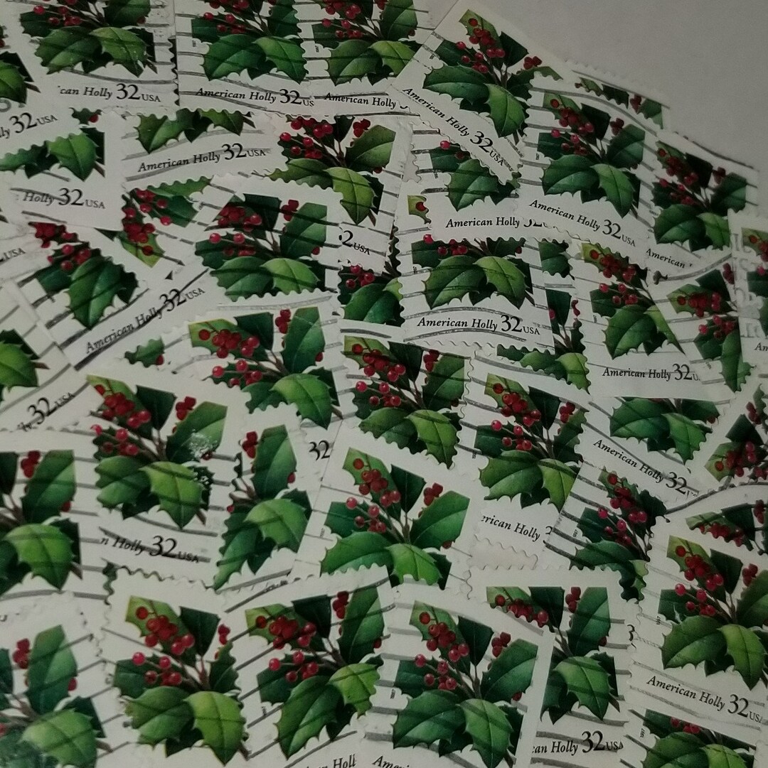 Christmas Holly Stamps 50- 100 Christmas Postage Stamps Green Leaves ...