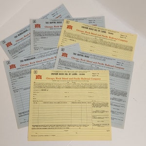 6 Railroad Forms 1960's Bill of Lading Shipping Order Set Yellow Blue ...