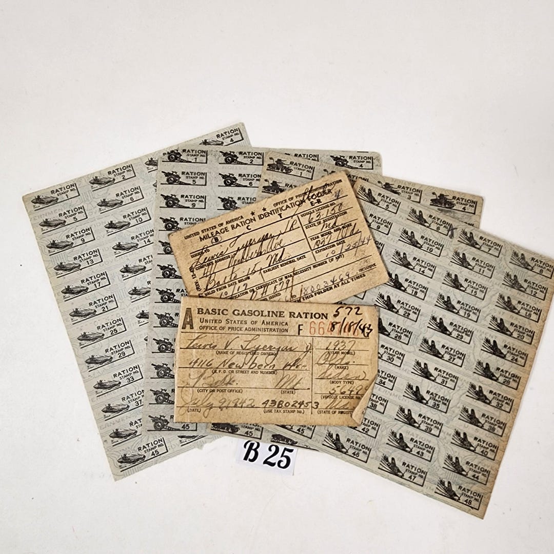 6 1940s Ration Papers WWII Mileage Ration Folders Handwritten Gasoline ...
