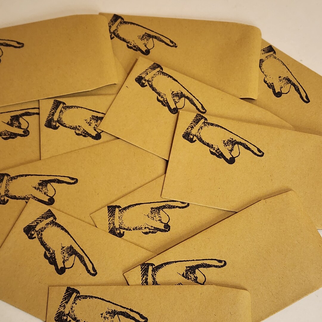 12 Small Kraft Envelopes With Stamped Hand Pointing Finger Sepia Tone ...