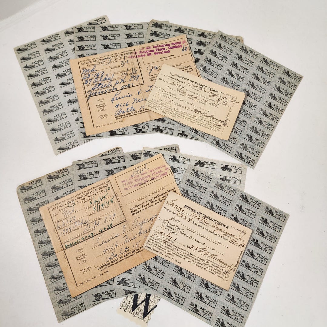 6) 1940s Ration Papers WWII Mileage Ration Folders Handwritten ...