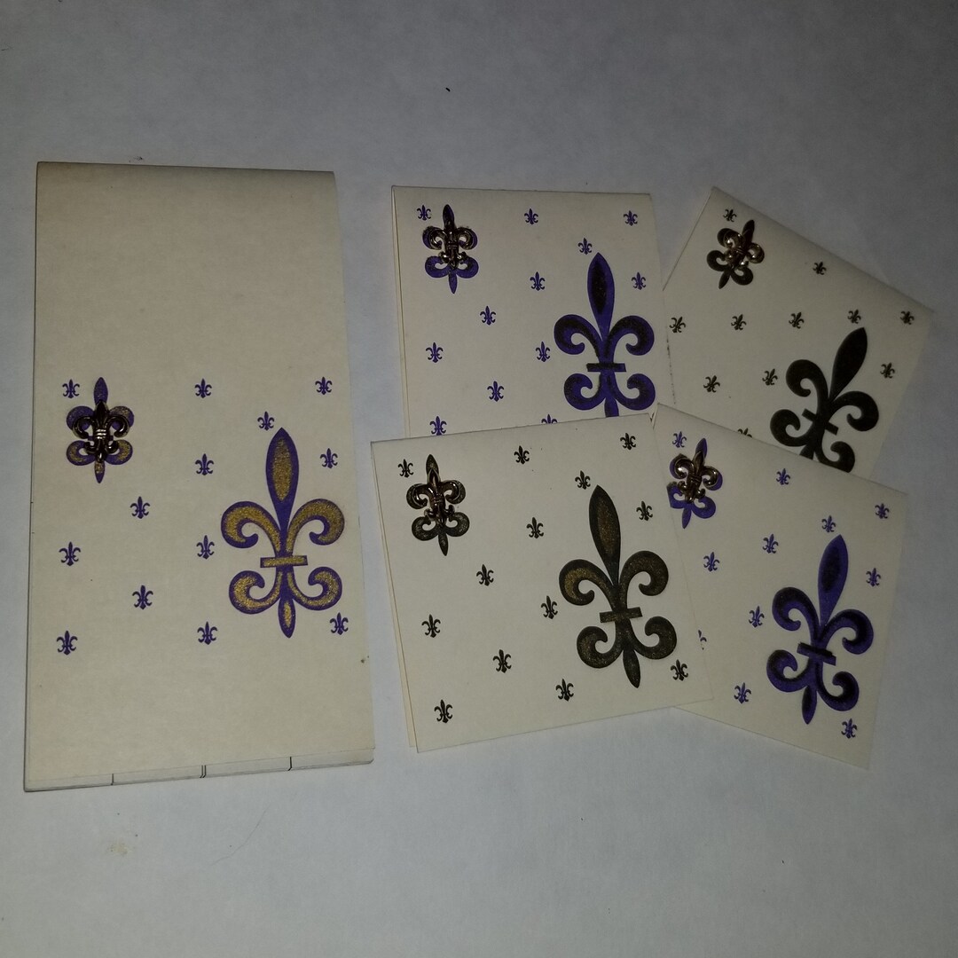 Bridge Tally Card Set 4 Tallies and Score Pad Purple Gold Fleur-de-lis ...