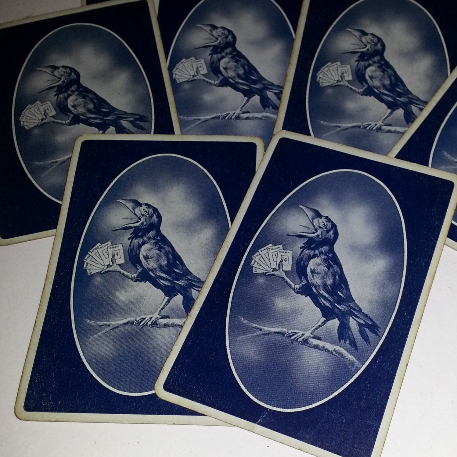 6 very old Blue ROOK bird playing cards blue crow in oval | Etsy
