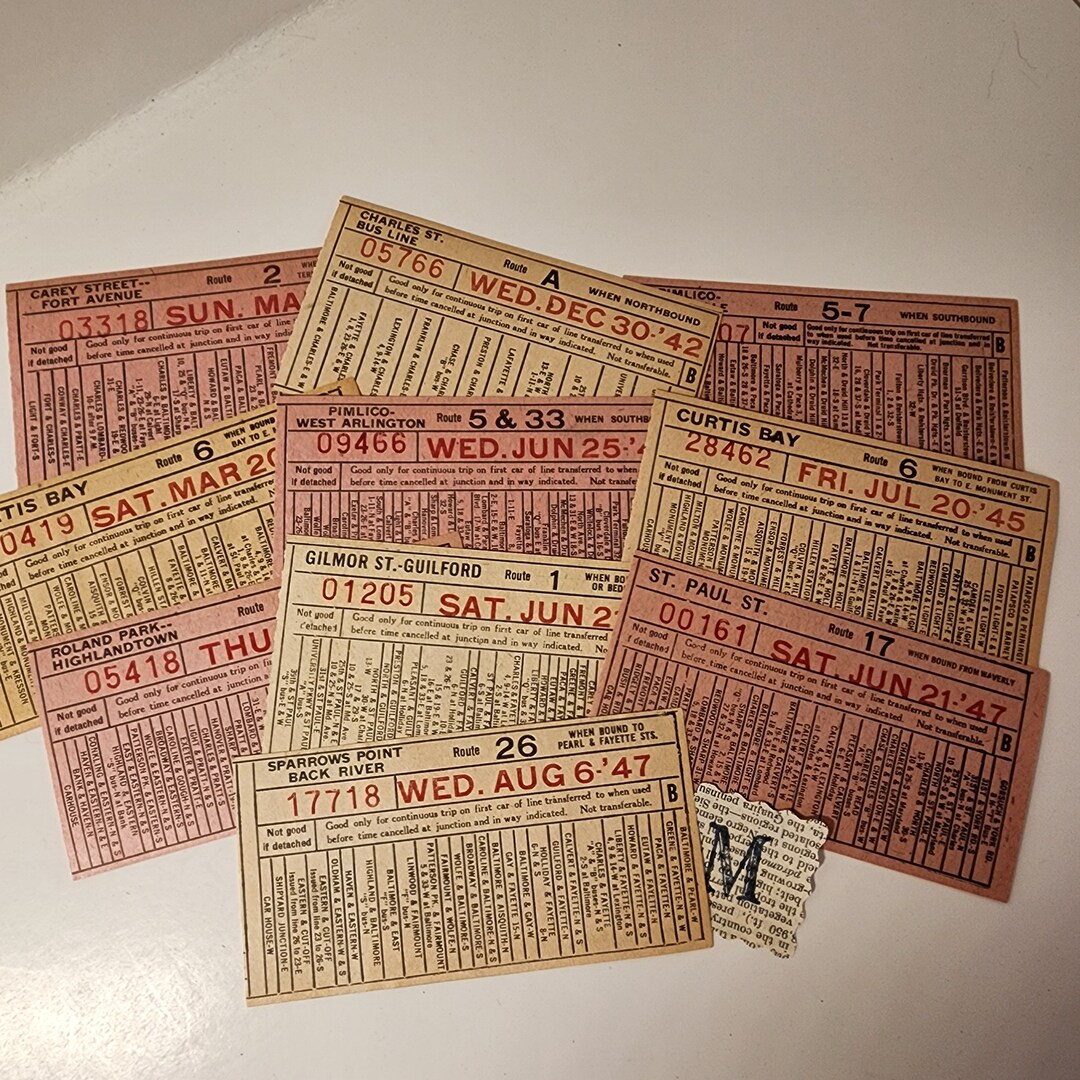 10 1940's Bus Tickets Transfer Passes Mix Sepia Pink Red Number Vintage ...