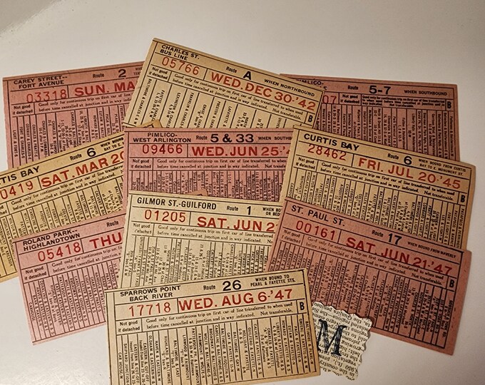 10 1940's Bus Tickets Transfer Passes Mix Sepia Pink Red Number Vintage ...