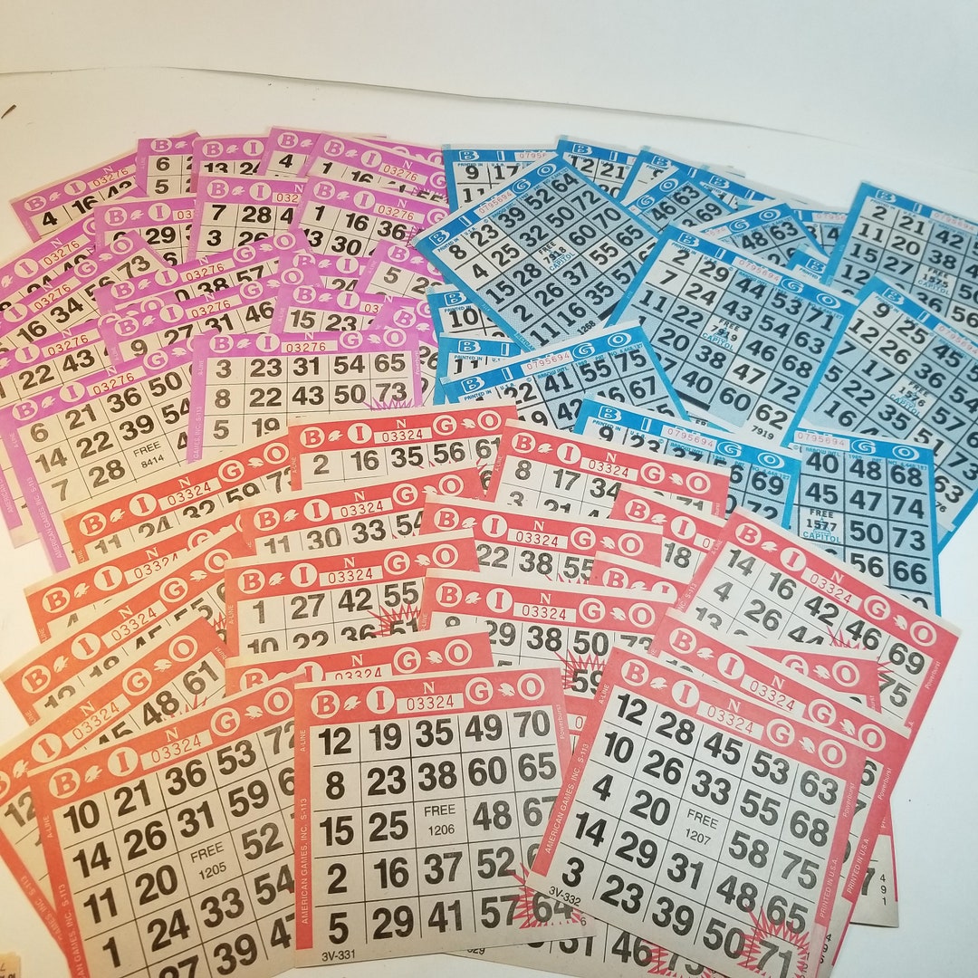 CHOICE! Paper Bingo Cards Red Purple Blue Number Sheets Vintage Game ...