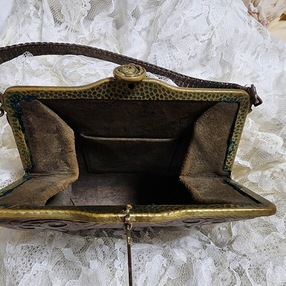 Antique leather purse 1920s floral tooled design meta… - Gem