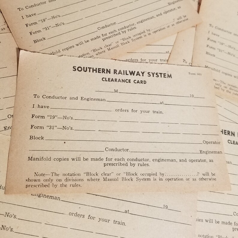 6 railroad forms Southern Railway train clearance receipts | Etsy