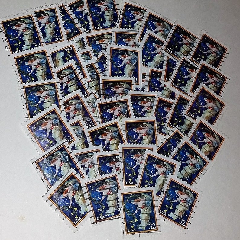 50 - 100 Christmas Angel Stamps 32 Cent USA Postage White Blue Used ...