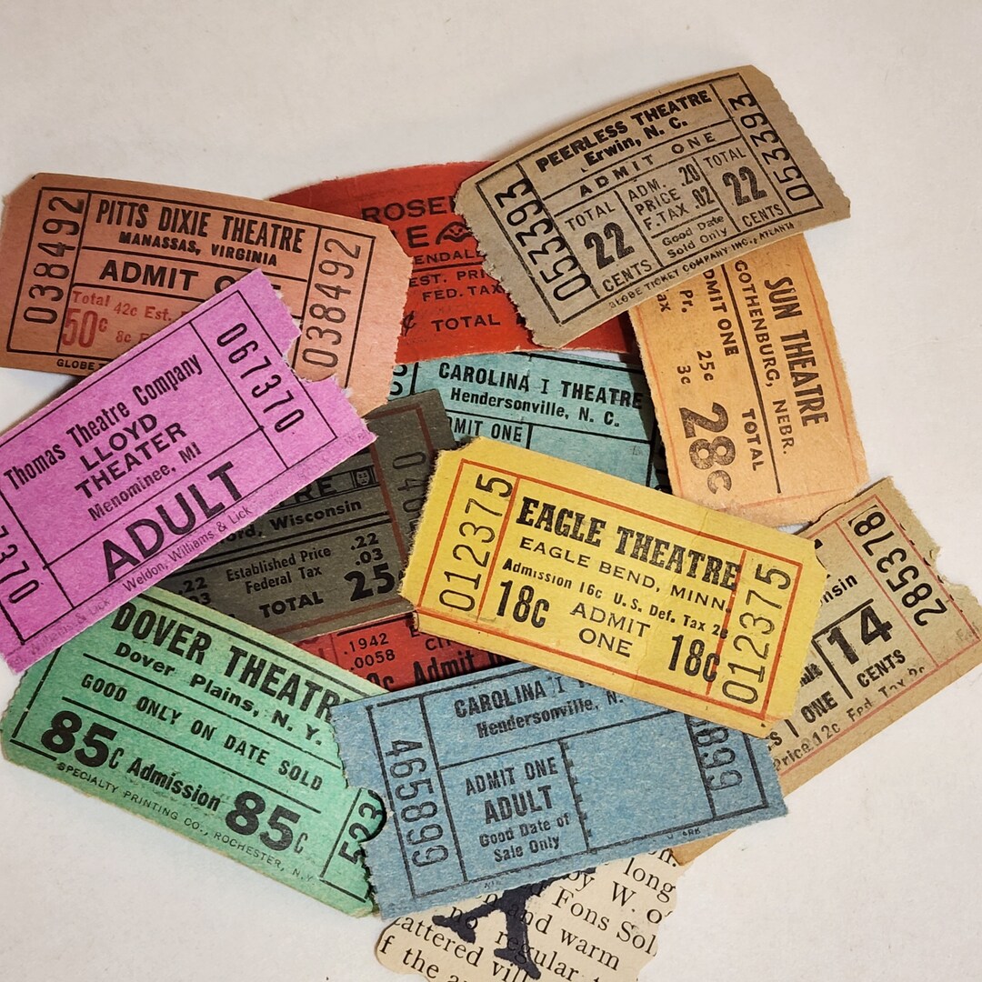 12 Different Theater Tickets Vintage Ticket Sample Pack Red Blue Aqua ...