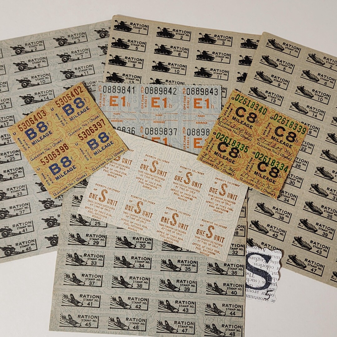 6) 1940s Ration Papers WWII Mileage Ration Coupons Ration Stamp Sheets ...