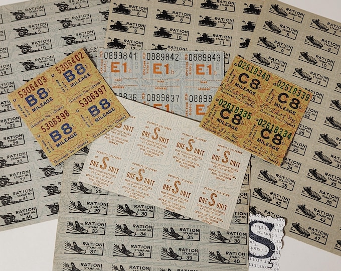 6) 1940s Ration Papers WWII Mileage Ration Coupons Ration Stamp Sheets ...