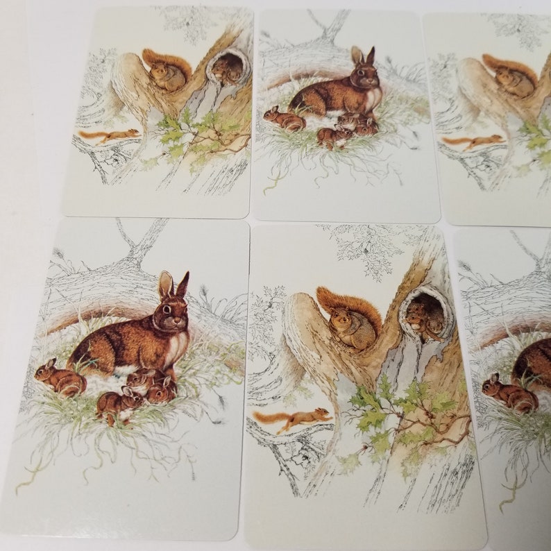 8 Brown Woodland Playing Cards With Squirrels Rabbits Baby Bunnies ...