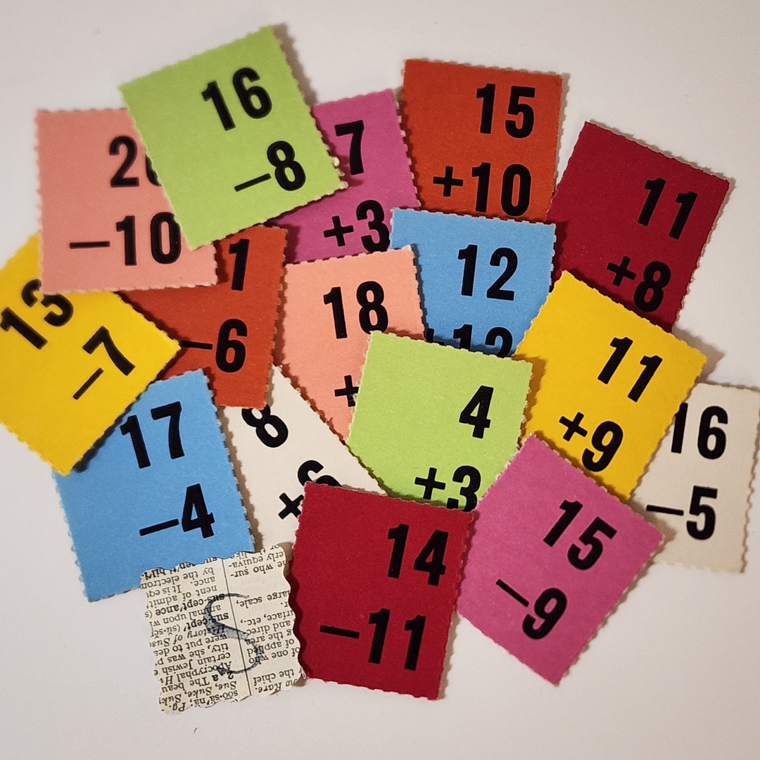 16 Small Math Flash Cards Addition Subtraction Game Cards Red Pink Blue ...