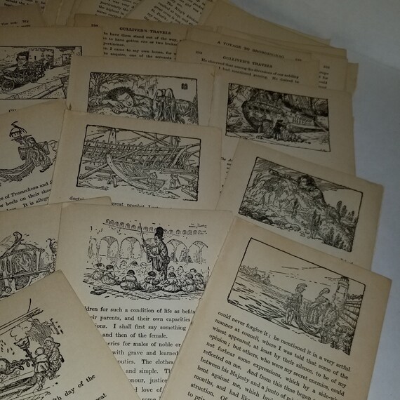 Papercraft 9 full page illustrations in blue vintage book pages light ...