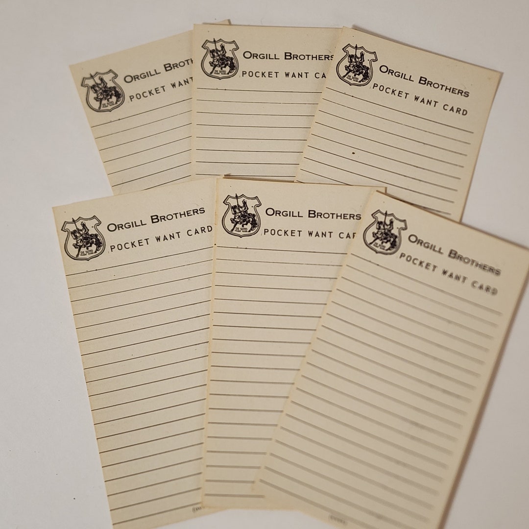 1942 Letterhead Cards Orgill Brothers Hardware 6 Pocket Want Cards ...