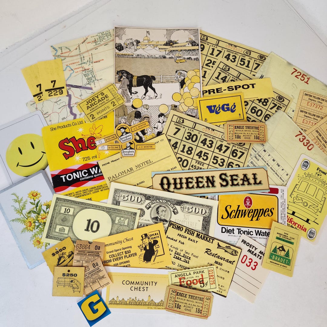 35 Pieces of Yellow Ephemera Color Lot Sample Pack Play Money Game ...
