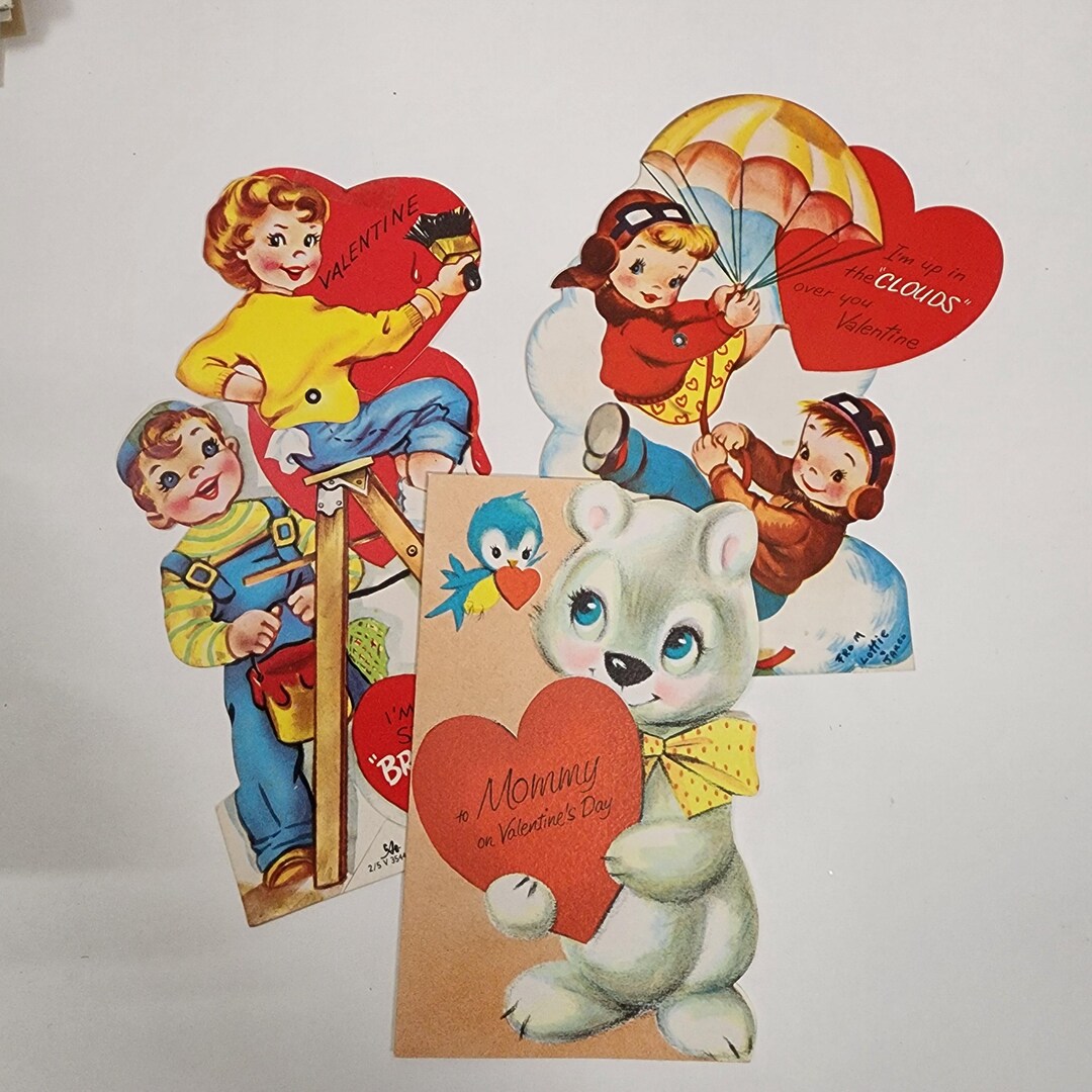 3 Vintage Valentines 1960s Kids Valentines Cards Moving Parts ...