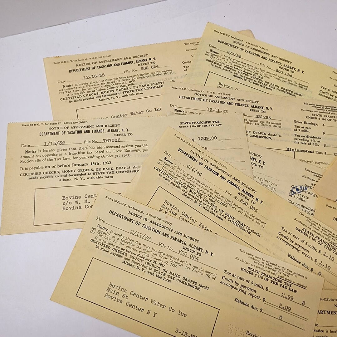 5 1930's Yellow Forms Handwritten Tax Papers Payment Receipts Vintage ...