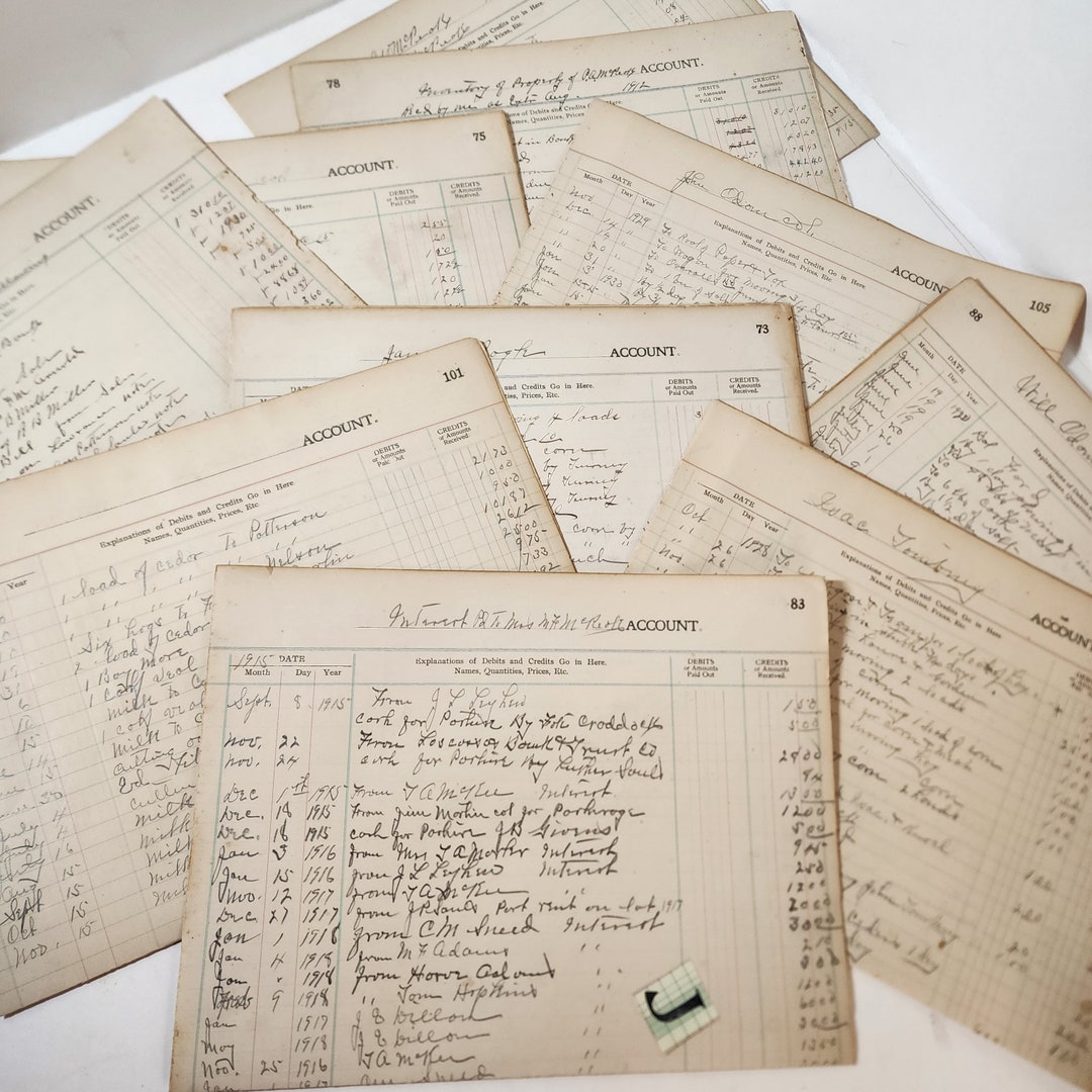 5 Ledger Pages 1912 to 1930s Handwritten Accounts Folded Ledger Sheets ...