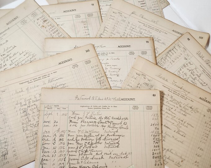 5) Ledger Pages 1912 to 1930s Handwritten Accounts Folded Ledger Sheets ...