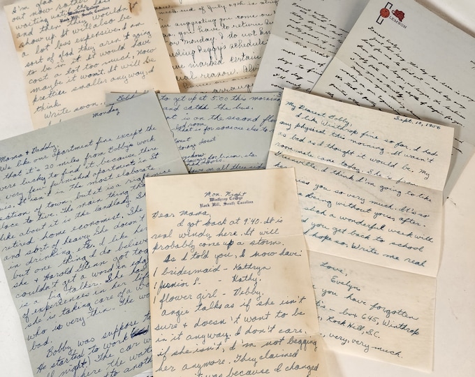 8 Handwritten Letter Pages 1950s Cursive Handwriting Blue and White ...