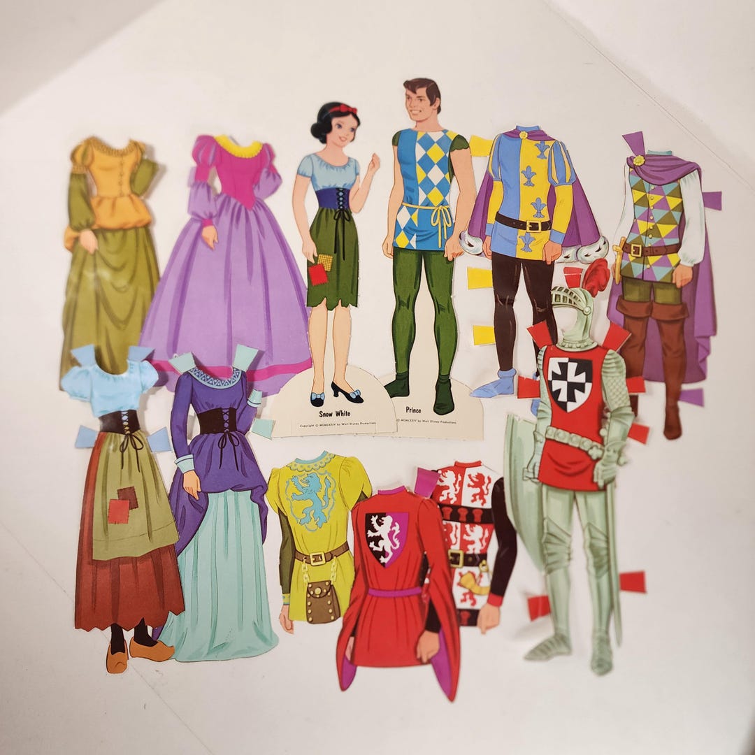 1974 Walt Disney Paper Doll Set Snow White and Prince Paper Dolls With ...