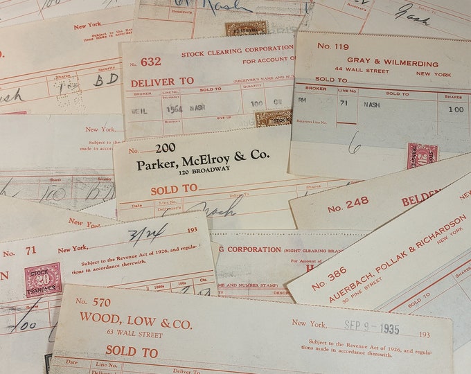 4 Rare Antique Forms 1920's 1930s Stamped Stock Transfer Receipts White ...