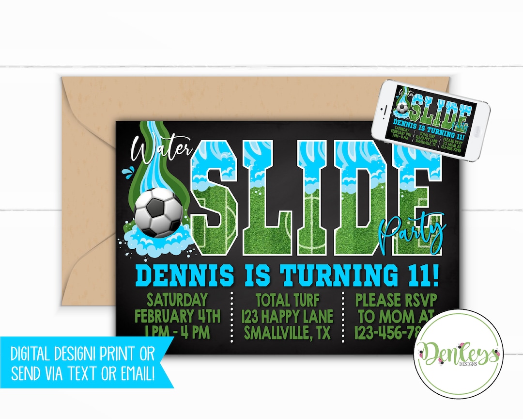 Soccer Waterslide Party Invitation Soccer Waterslide Splash Party ...