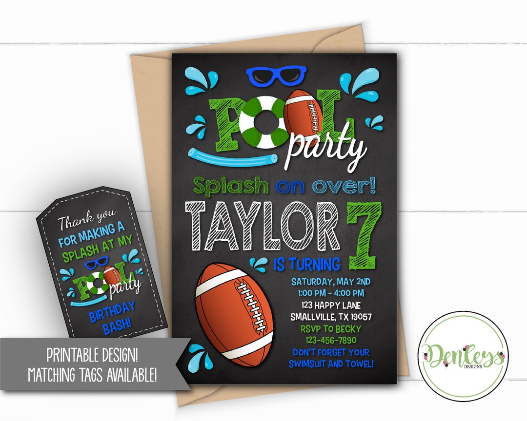 Football Pool Party Invitation, Sports Party, Football Swimming ...