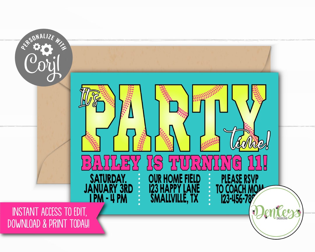 Softball Printable Invitation, Corjl, Softball Party, End of Season ...