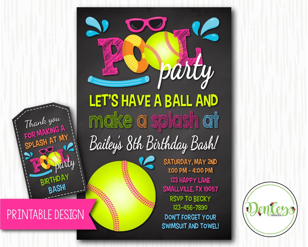 Softball Printable Invitation, Softball Pool Party, End of Season ...
