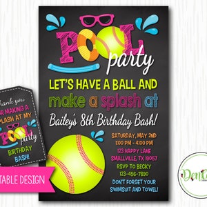 Softball Printable Invitation Softball Pool Party End of - Etsy