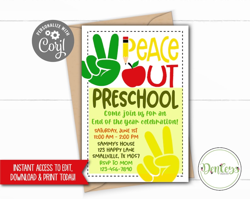 ANY GRADE: Peace Out Preschool, End of the School Year Celebration ...